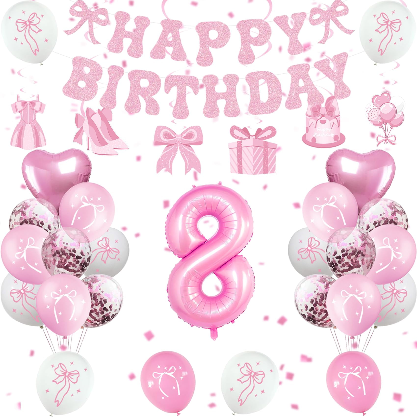 Pink Bow 21st Birthday Decorations Girl Kit, 36 Pieces, Includes Banner ...