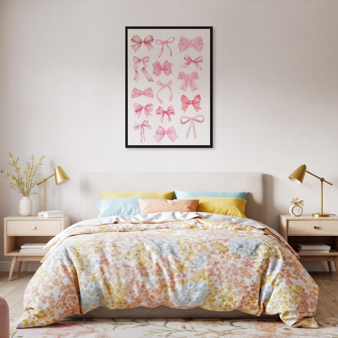 Pink Bow Art Poster Ribbon Collection Girly Wall Decor For Bedroom ...