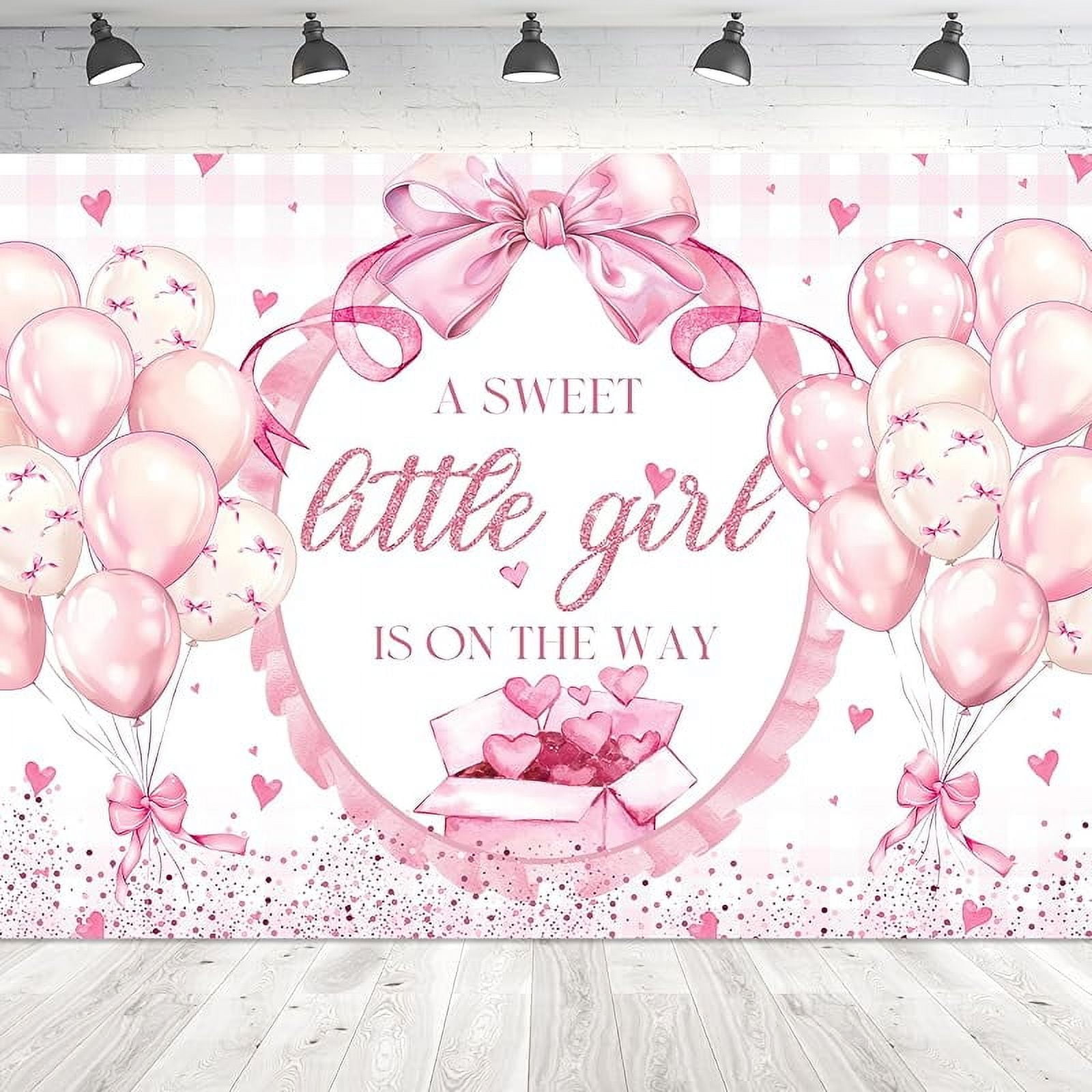 Pink Bow Baby Shower Backdrop Photography Coquette A Sweet Little Girl ...