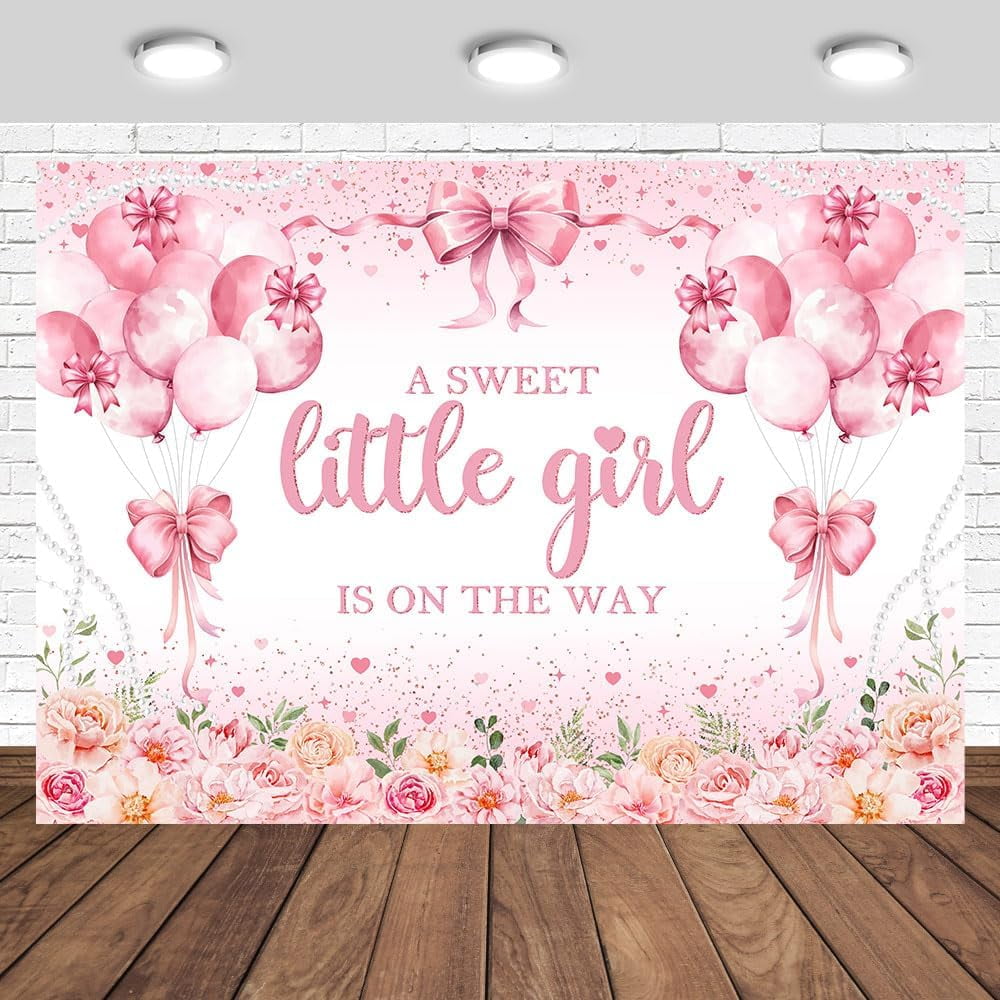 Pink Bow Baby Shower Backdrop A Sweet Little Girl is On The Way Baby ...