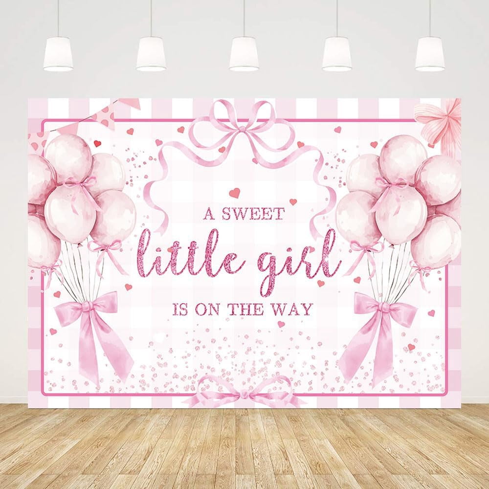 Pink Bow Baby Shower Backdrop A Sweet Little Girl is On The Way ...