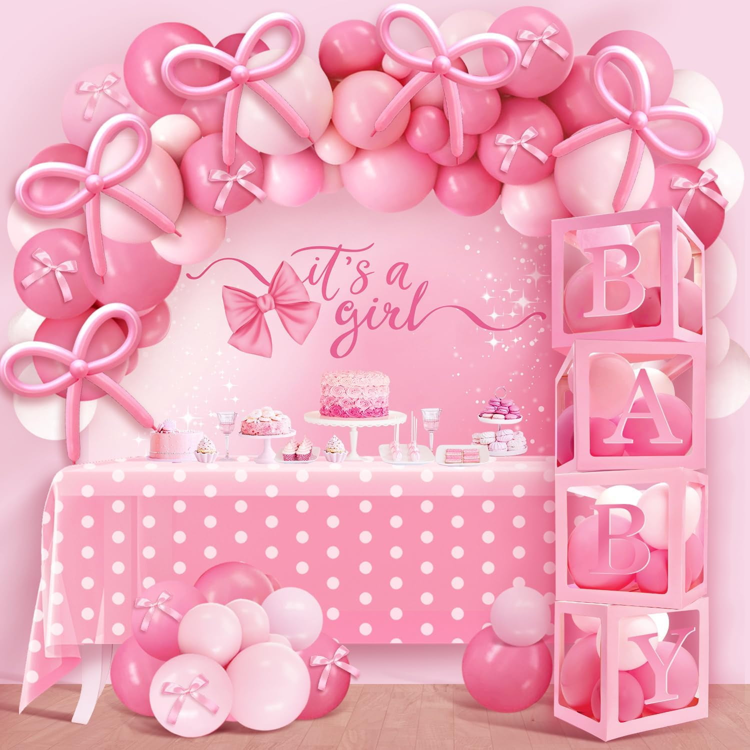 Pink Bow Baby Shower Decorations for Girl Pink Bow Long Balloons Pink ...