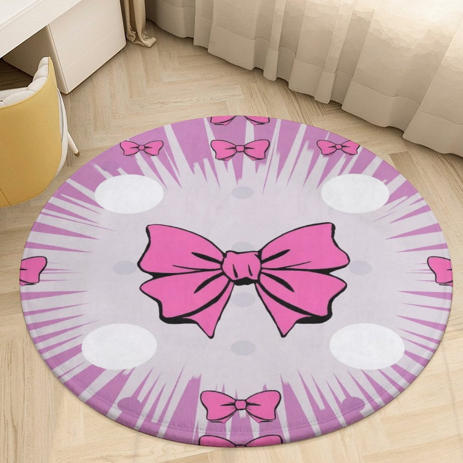 Pink Bow Background Modern Round Carpets for Living Room Ration Abstract Rugs for Bedroom Soft ...