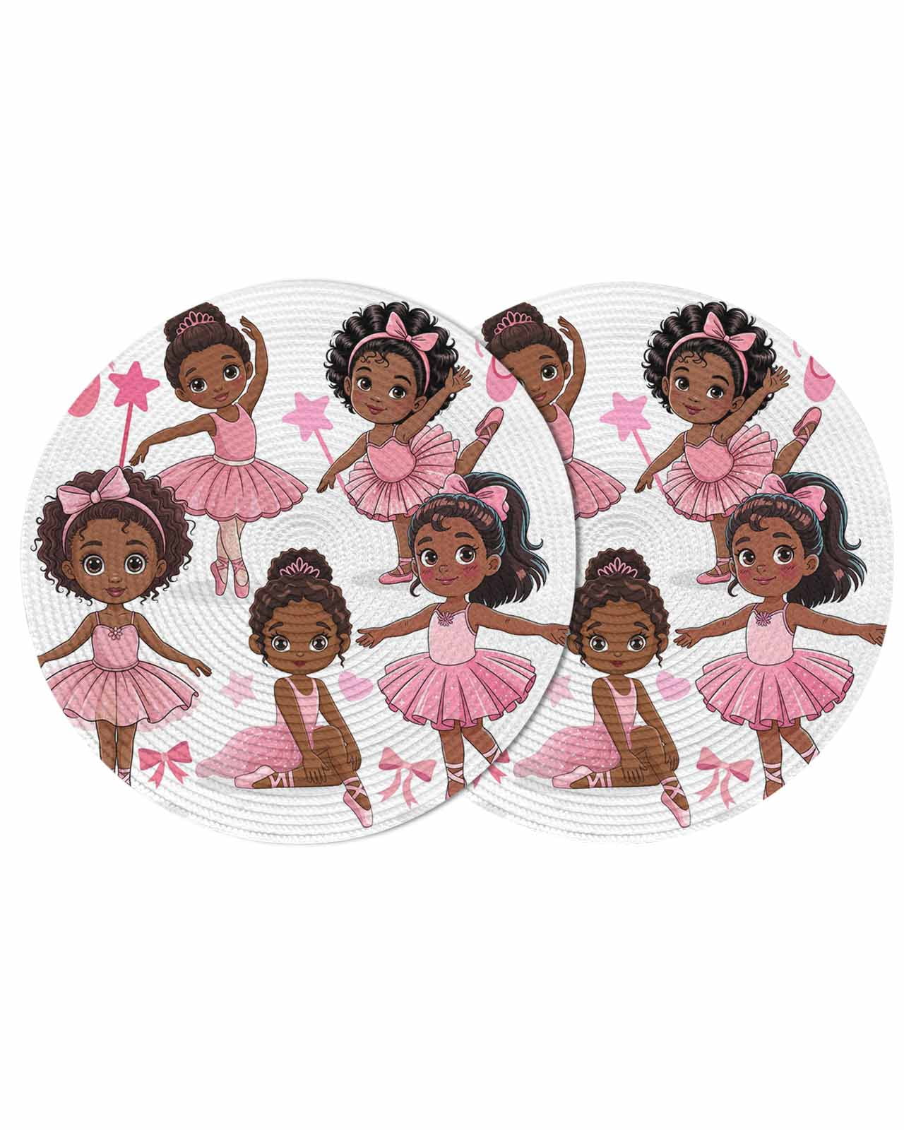 Pink Bow Ballet Cute Girl Round Table Placemats set of 2, Ballerina ...