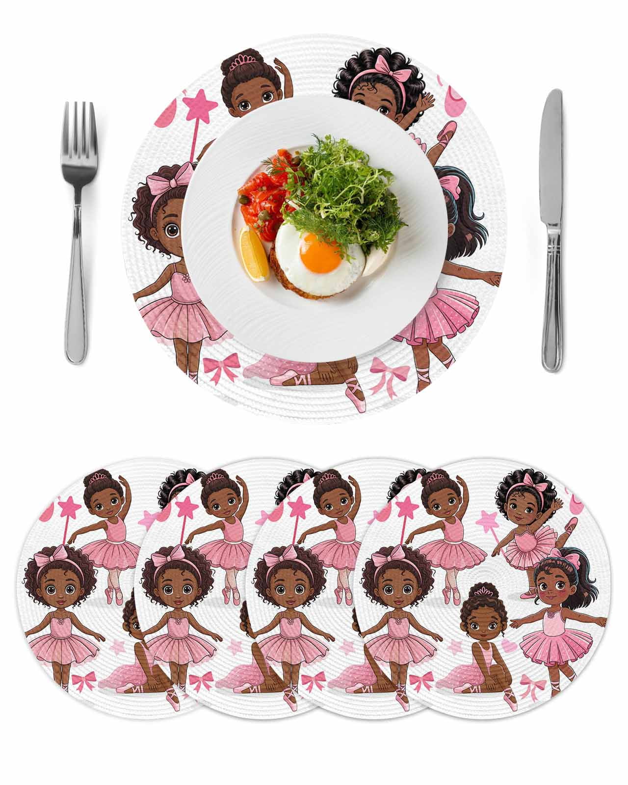 Pink Bow Ballet Cute Girl Round Table Placemats set of 4, Ballerina ...