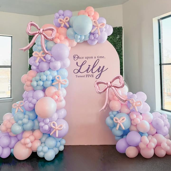 Pink Bow Balloon Arch KEF16 Kit, Matte Pastel Blue Purple Coquette ...