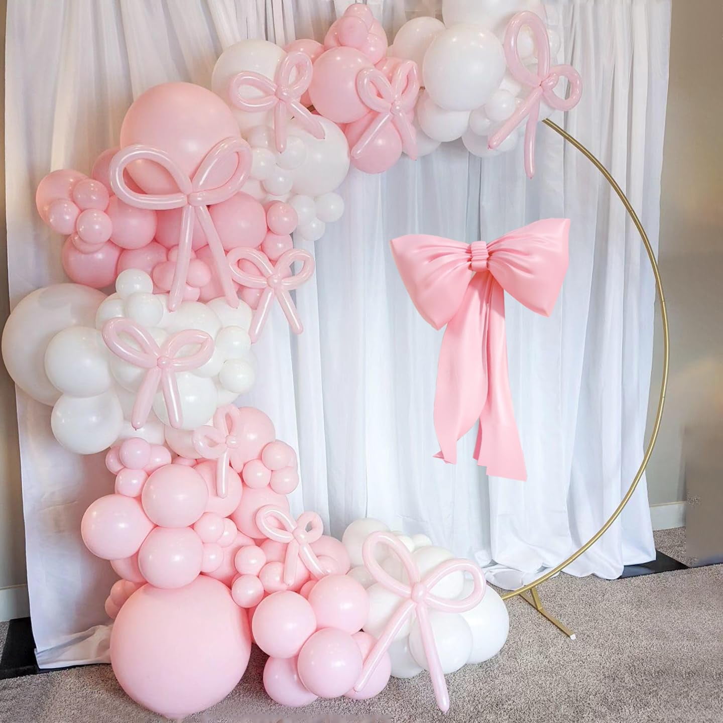 Pink Bow Balloon Arch Kit, 114Pcs Pastel Light Bow Pink and White ...