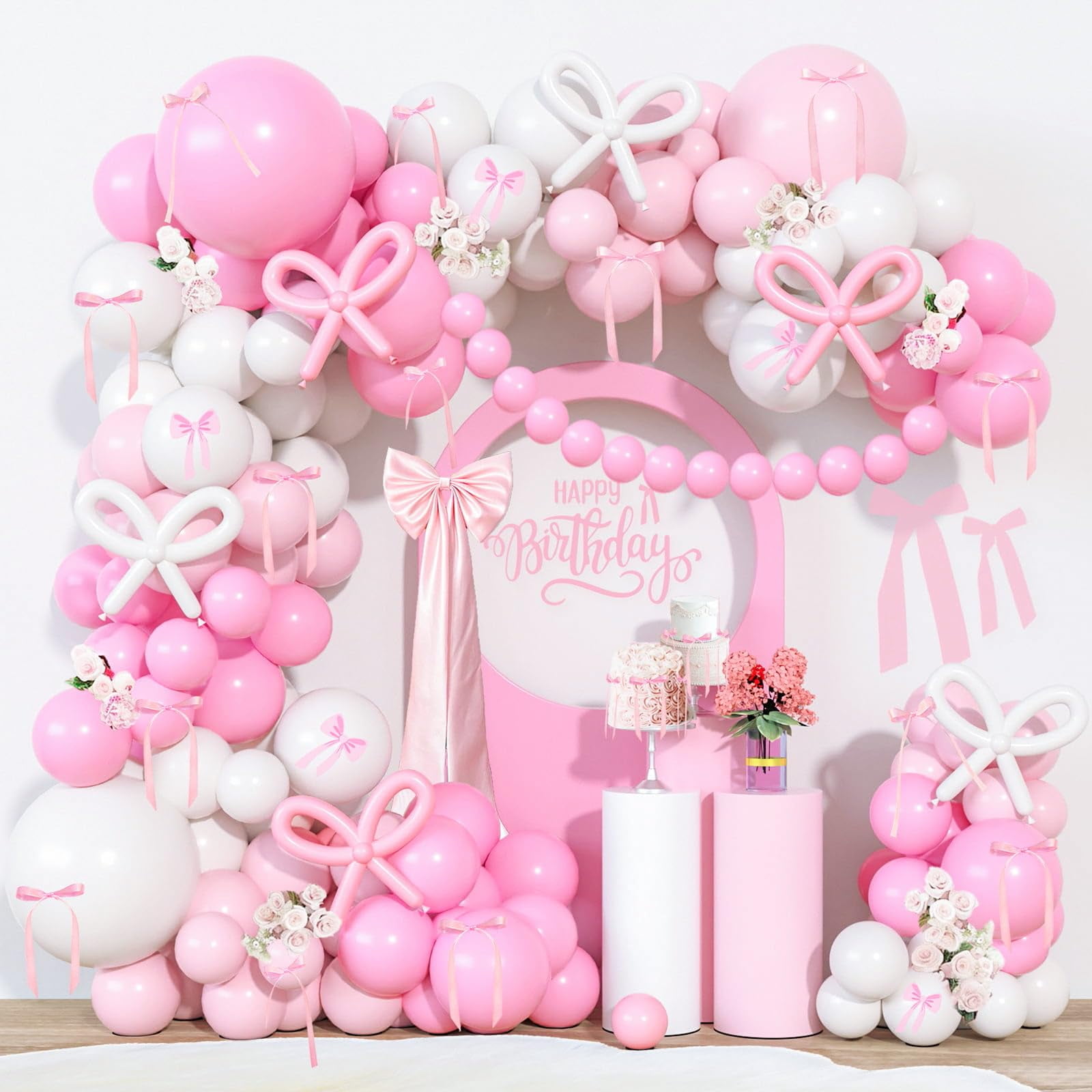 Pink Bow Balloon Arch OIF8 Kit 156Pcs Pink and White Balloons Garland ...