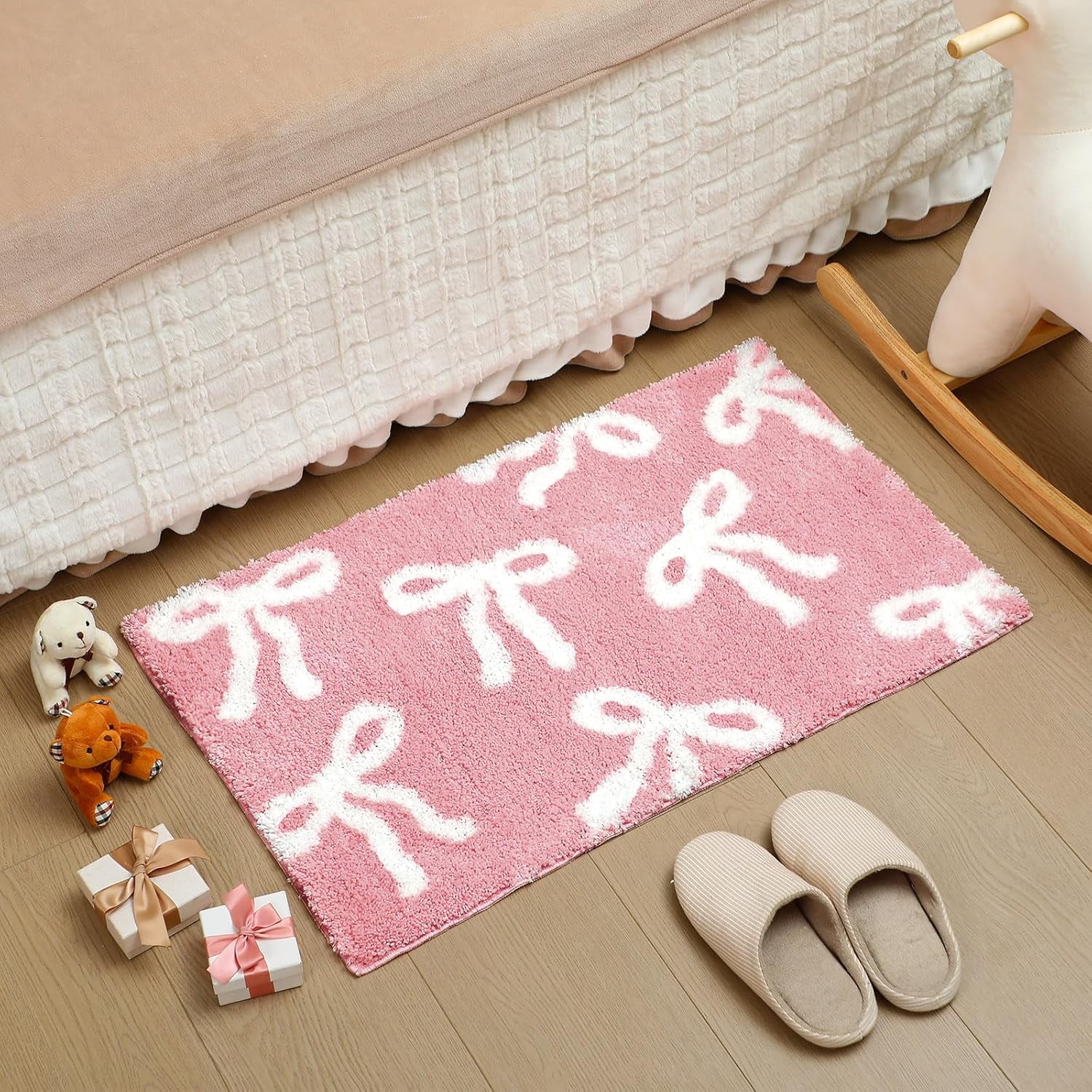Pink Bow Bathroom Rug Coquette Cute Bath Mat for Bathroom Non Slip ...