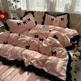 Pink Bow Bedding Set Ruffles Duvet Cover Set Flat Sheet Set Women Bed ...