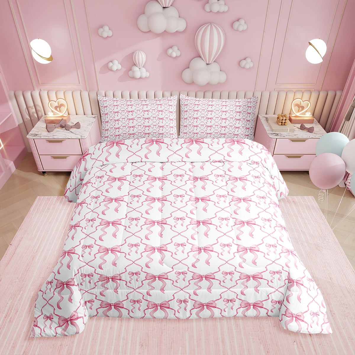 Pink Bow Bedding Set Teen Women,Cute Ribbon Bowknot Twin Comforter Sets ...