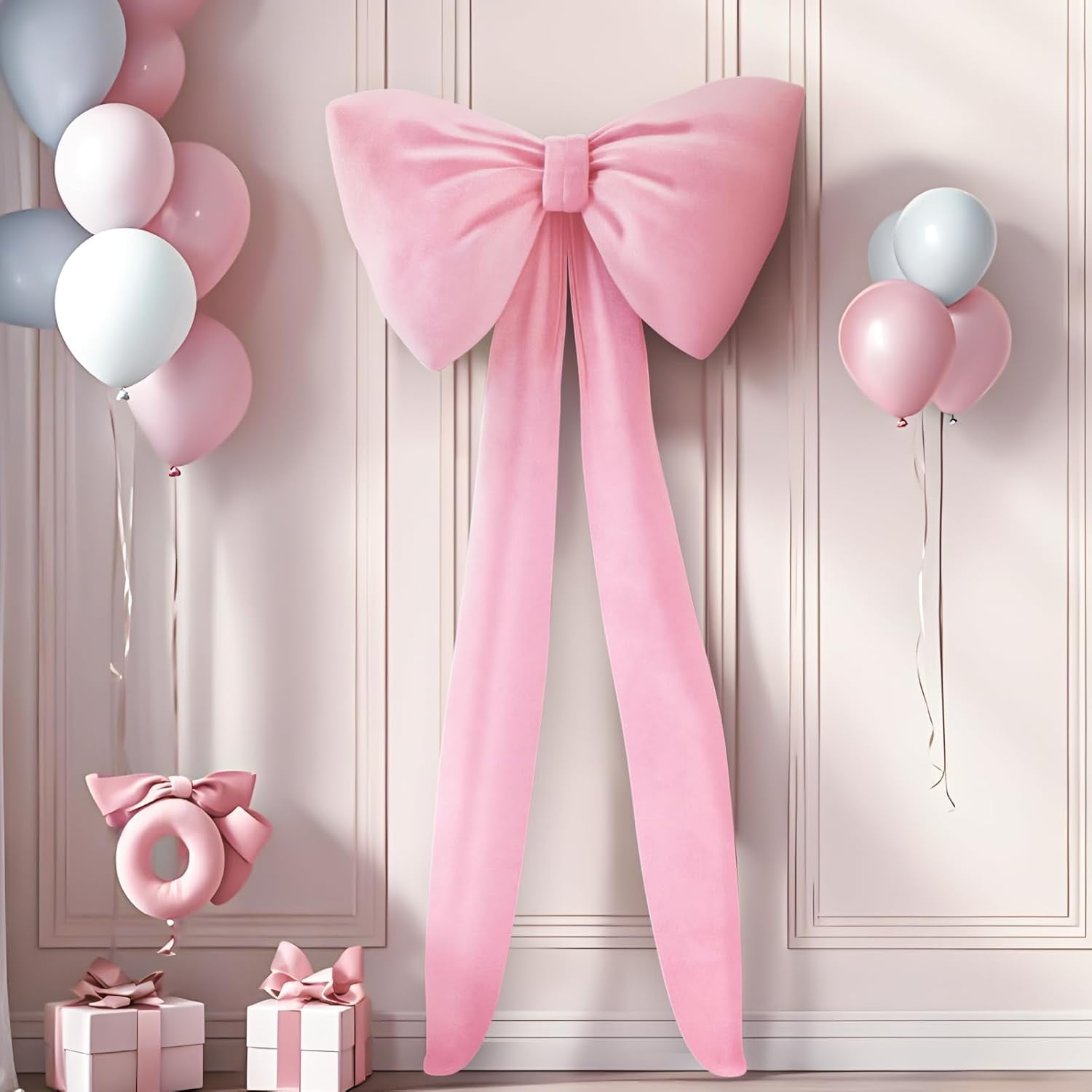 Pink Bow Birthday Decorations Coquette Party Backdrop Big Bow Themed ...