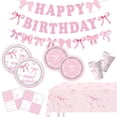 Pink Bow Birthday Decorations (Serves 10), Plates And Napkins ...
