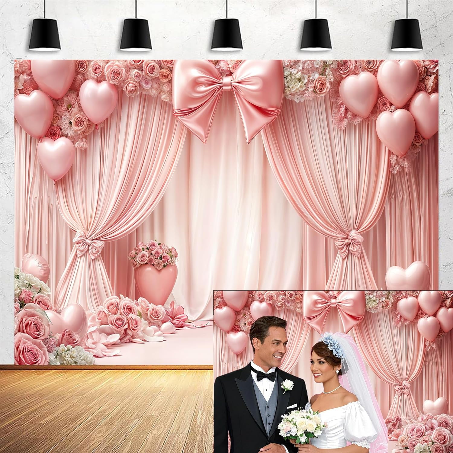 Pink Bow Birthday Photography Backdrop Flower Birthday Party ...