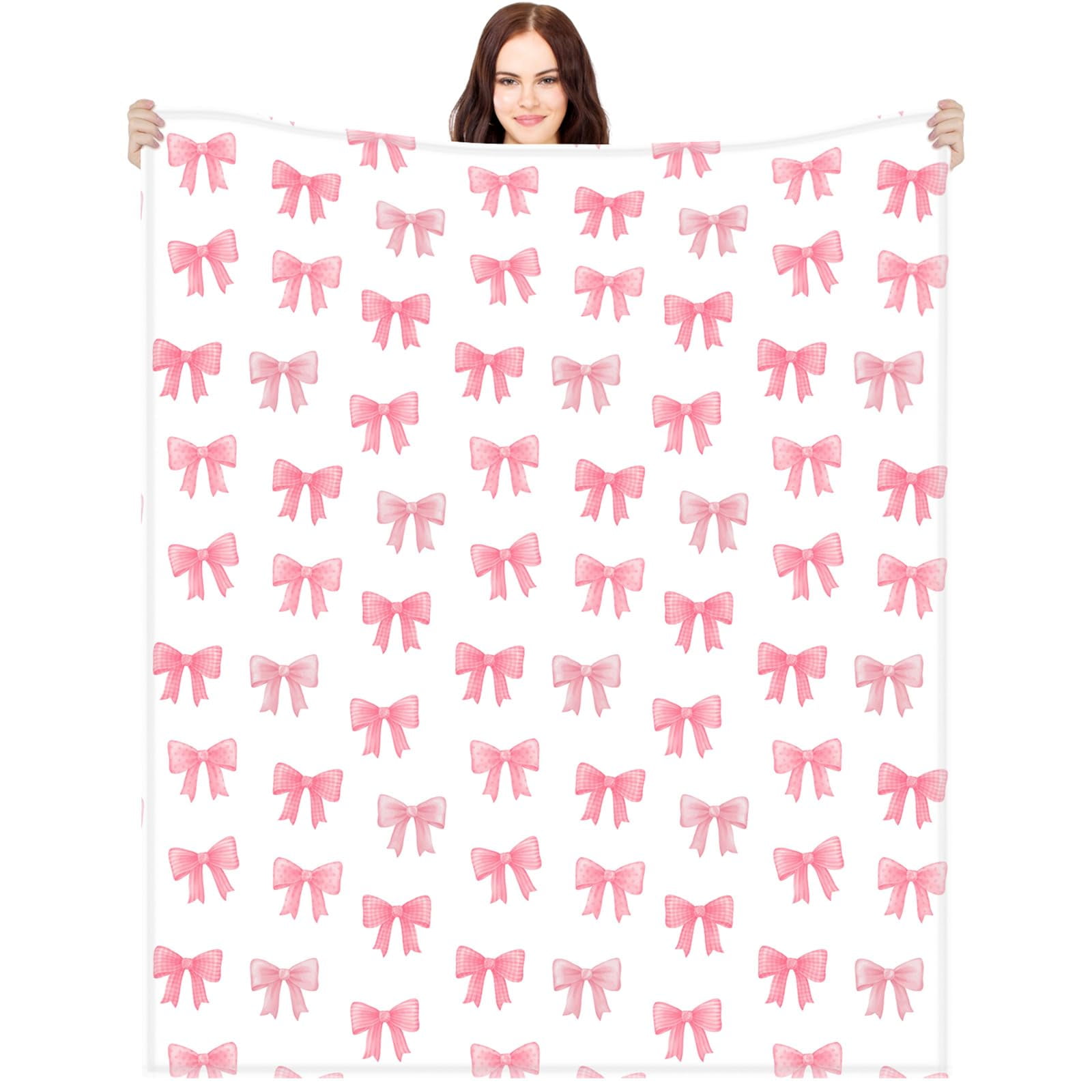 Pink Bow Blanket Christmas Throw Blanket Pink Bow Ribbon Winter ...