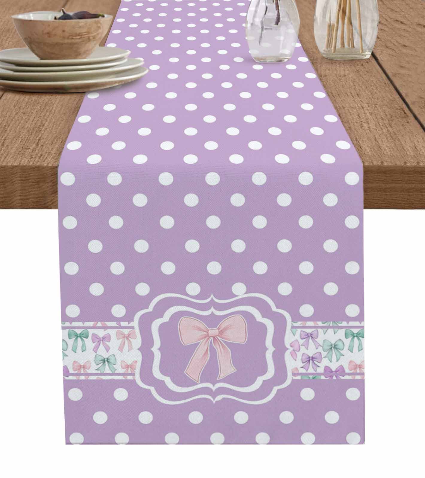Pink Bow Burlap Cotton Table Runner 18x72 Inches Long, Modern Cartoon ...