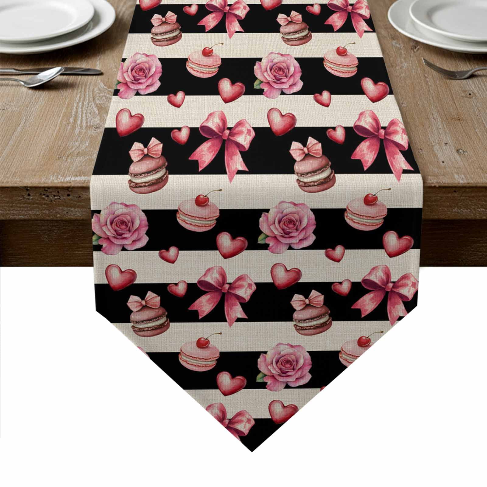 Pink Bow Cake Table Runner Linen Burlap Table Runner 108 Inches Long ...