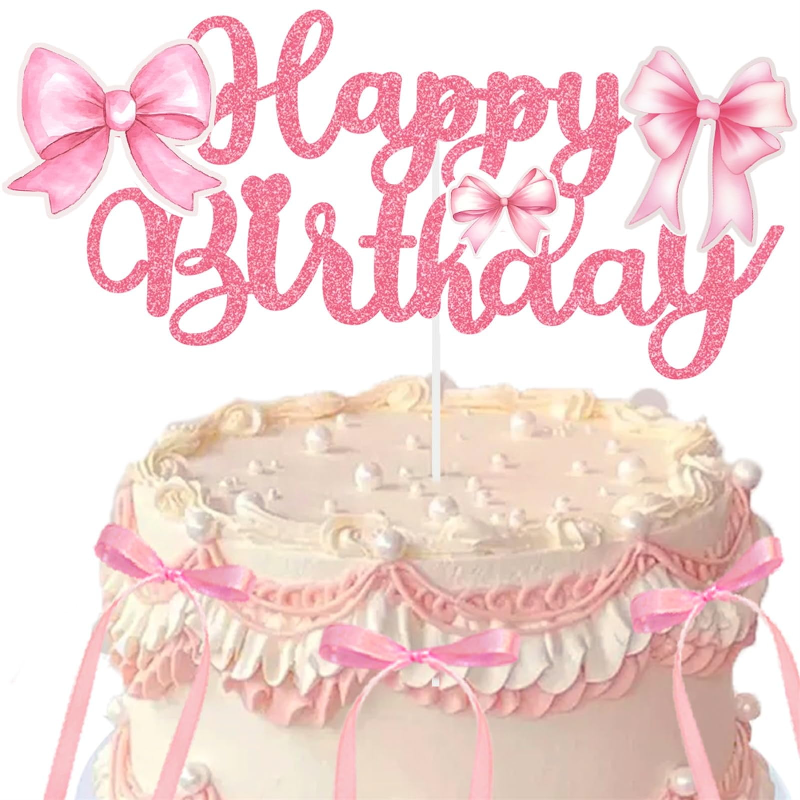 Pink Bow Cake Topper Bow Cake ITL1 Decorations Happy Birthday Bow Knot ...