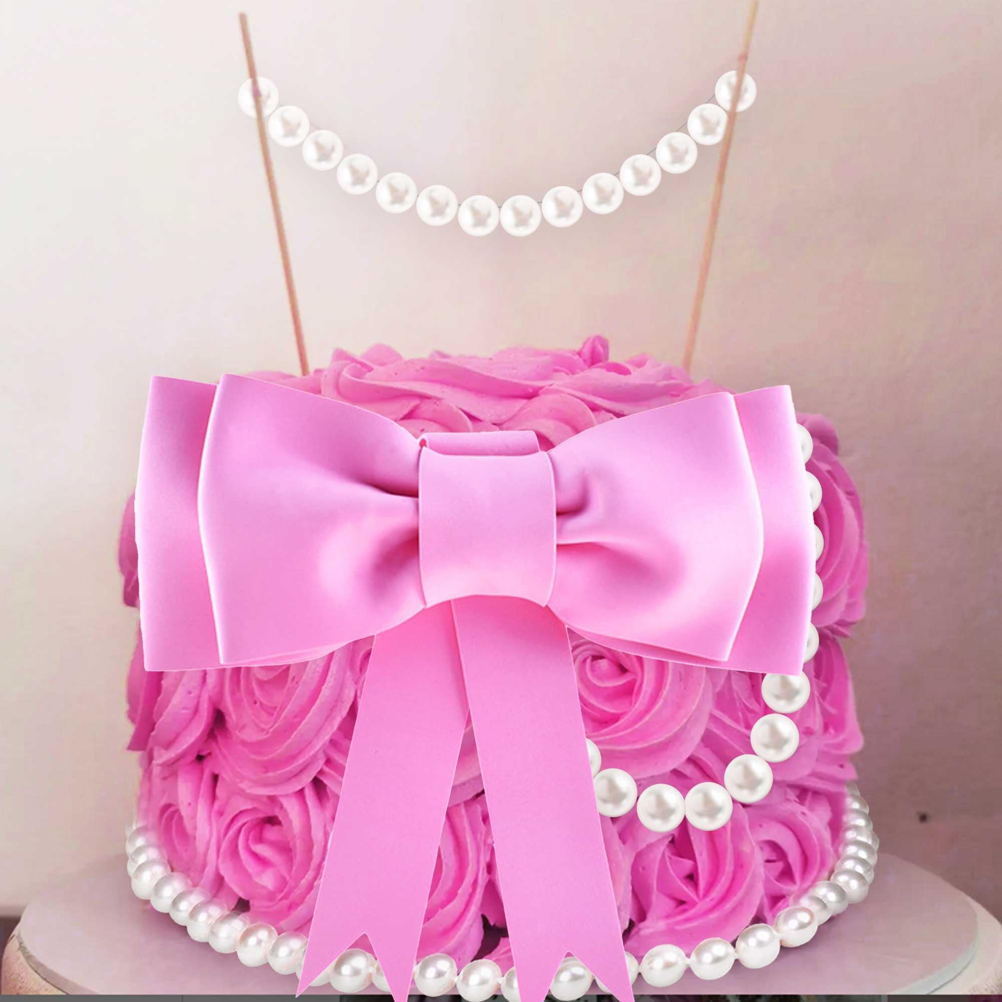 Pink Bow Cake Topper Pearl Cake ITL1 Decor Coquette Birthday Cake ...