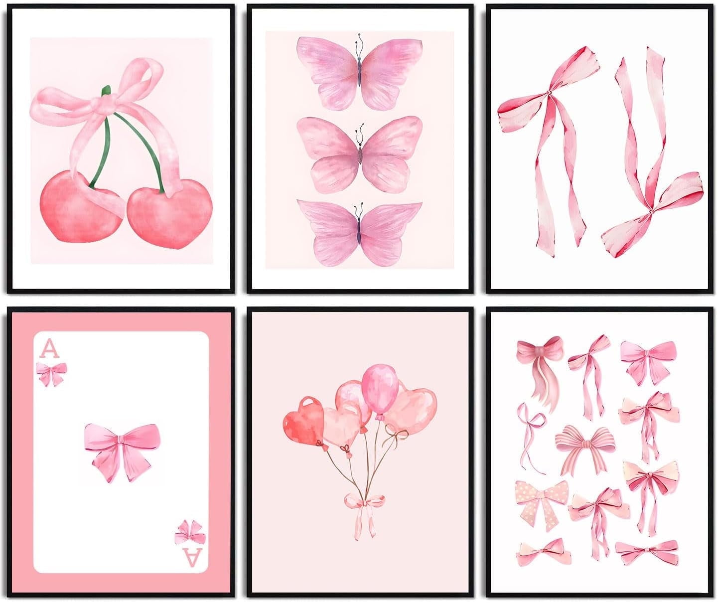 Pink Bow Canvas Wall Art Trendy Cute Girly Watercolor Bows Prints ...