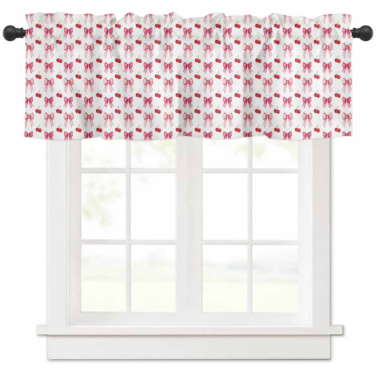 Pink Bow Cherry Valances for Windows Farmhouse Kitchen Curtains ...