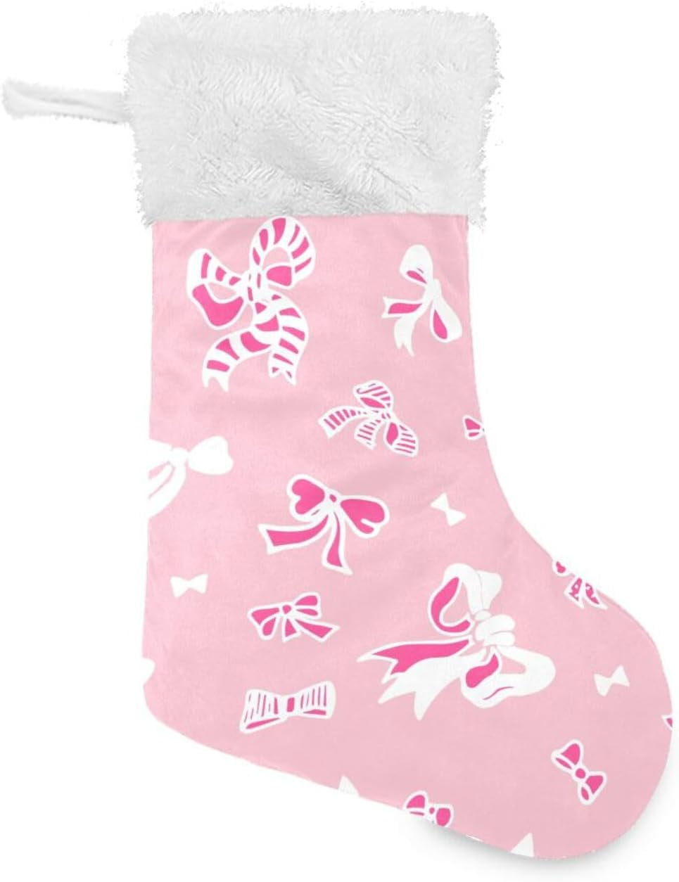Pink Bow Christmas Stocking 18 Inches Large Xmas Stocking Velvet Plush ...