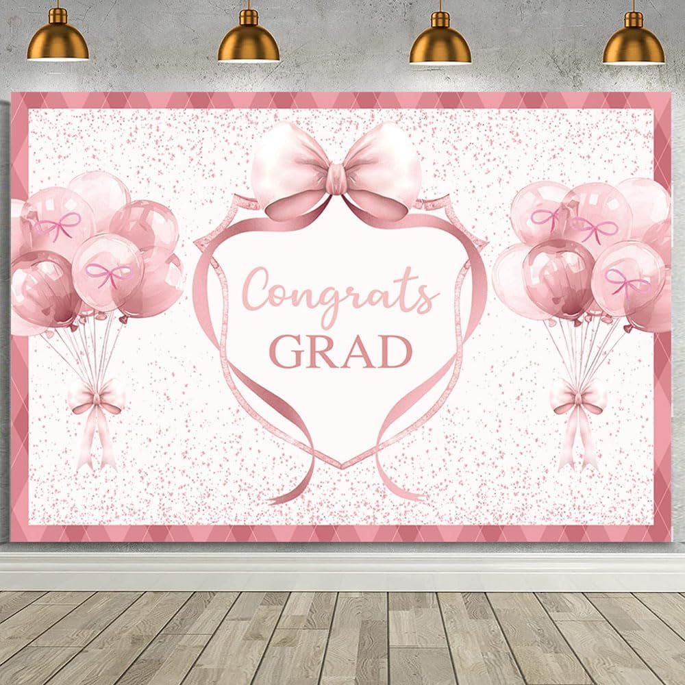 Pink Bow Congrats Grad Party Decorations Banner - Walmart.com