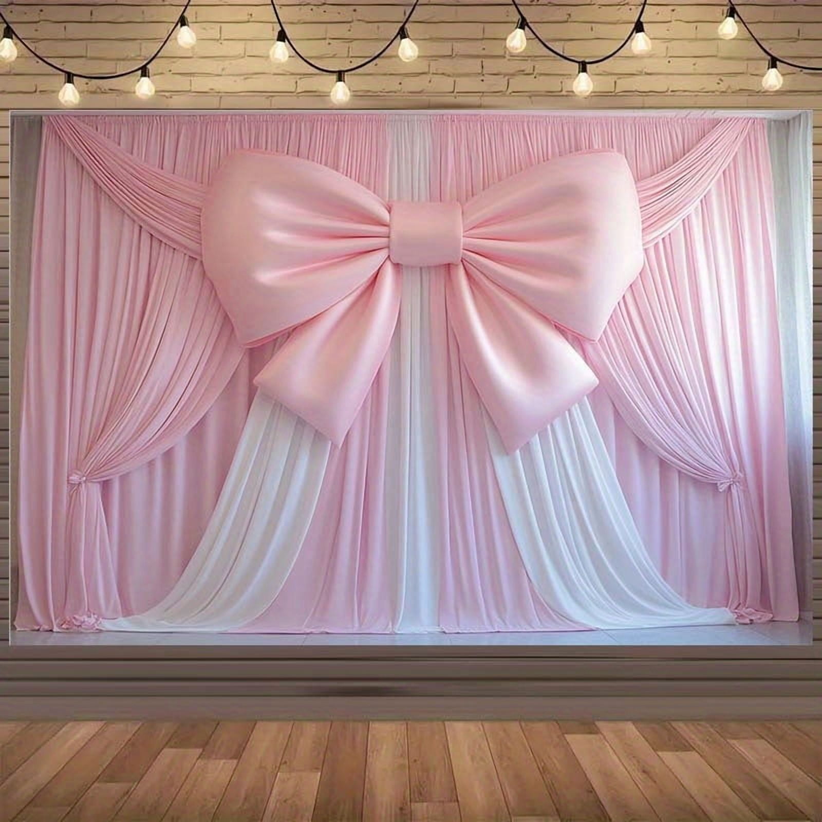 Pink Bow Coquette Birthday Backdrop White Pink Bow Curtain Photography ...