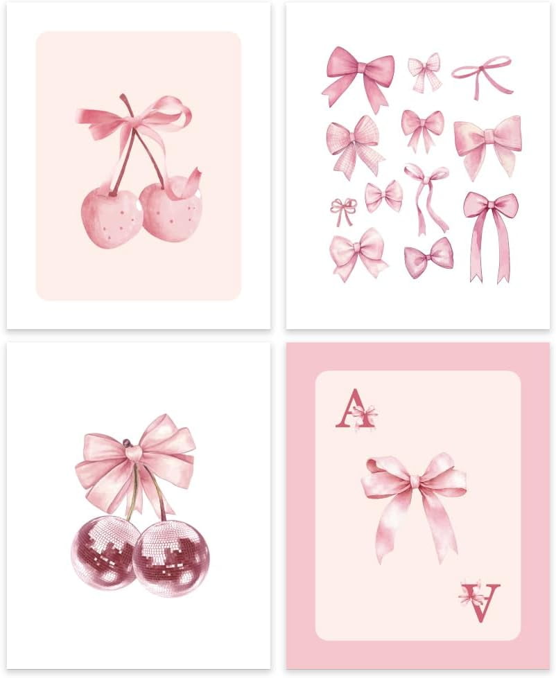 Pink Bow Coquette Wall Art Prints Set of 4 Preppy Coquette Room Decor ...