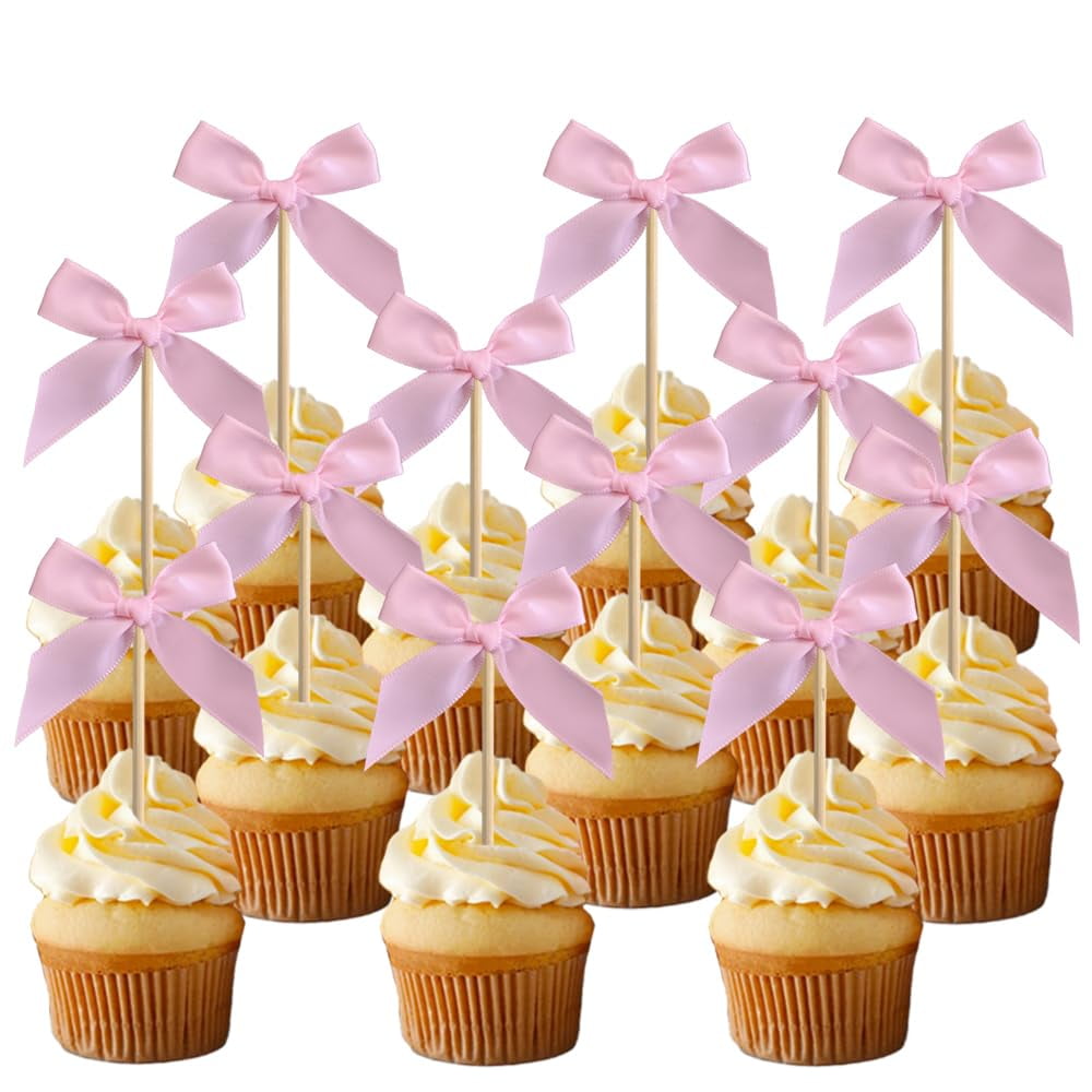 Pink Bow Cupcake Toppers - Pink BSL1 Bow Cake Topper, Pink Bow Themed ...