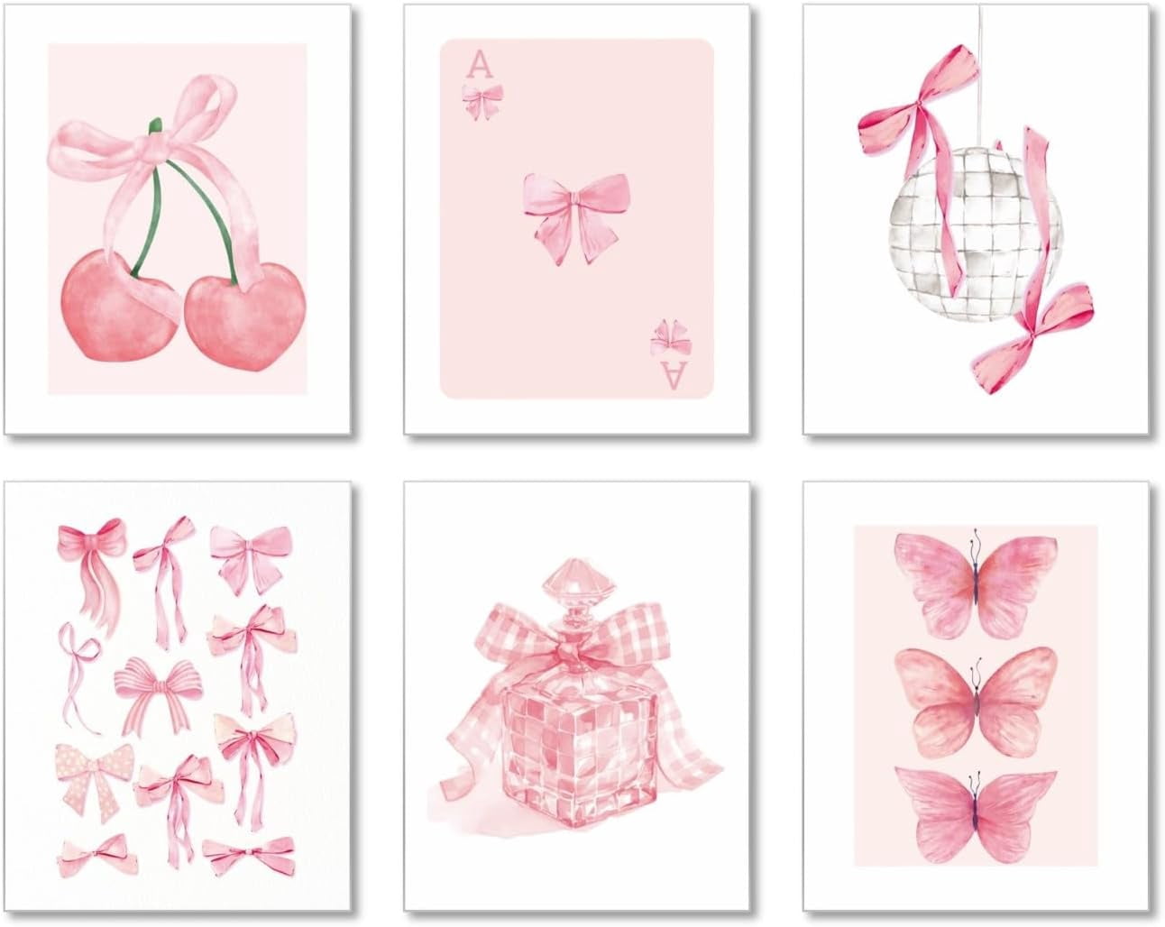 Pink Bow Decor 8X10 6PCS Bows Coquette Wall Art Trendy Posters Cherry ...