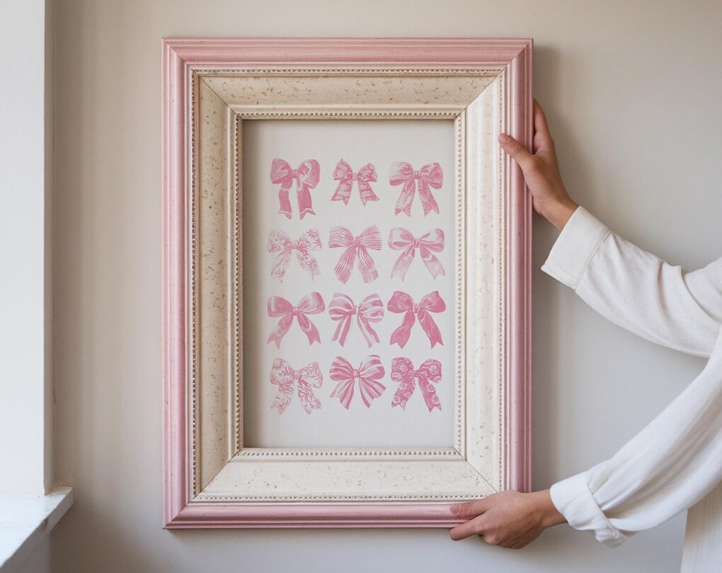Pink Bow Digital Print, Coquette Wall Art Download, Preppy Aesthetic ...