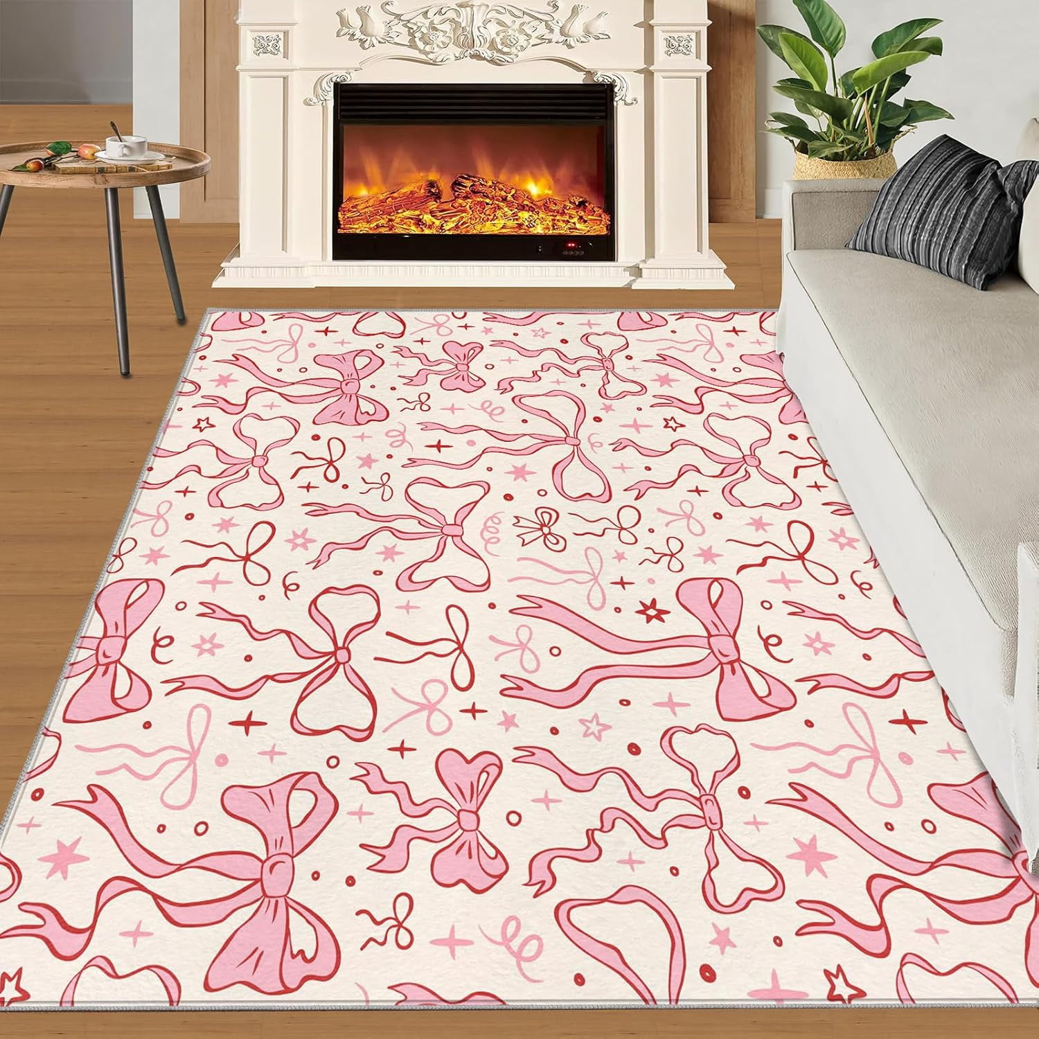 Pink Bow Girls Room Rug - Modern Abstract Bow Bedroom Rug Abstract ...