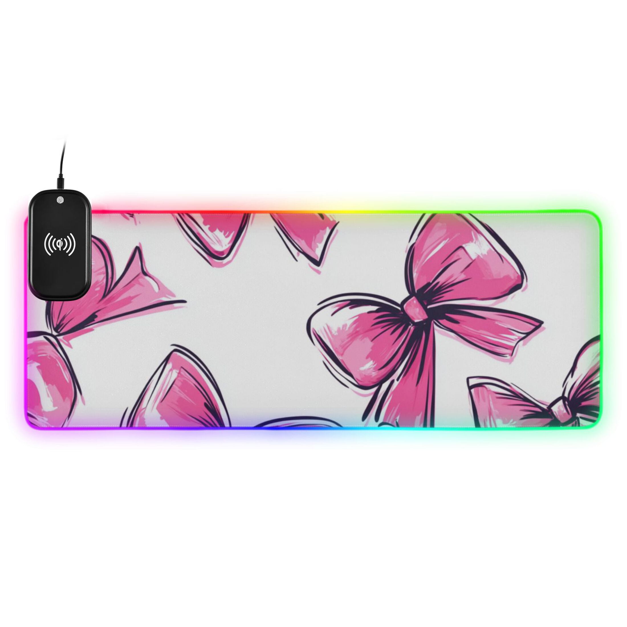 Pink Bow Hand Painted Style Wireless Charging RGB Gaming Mouse Pad ...
