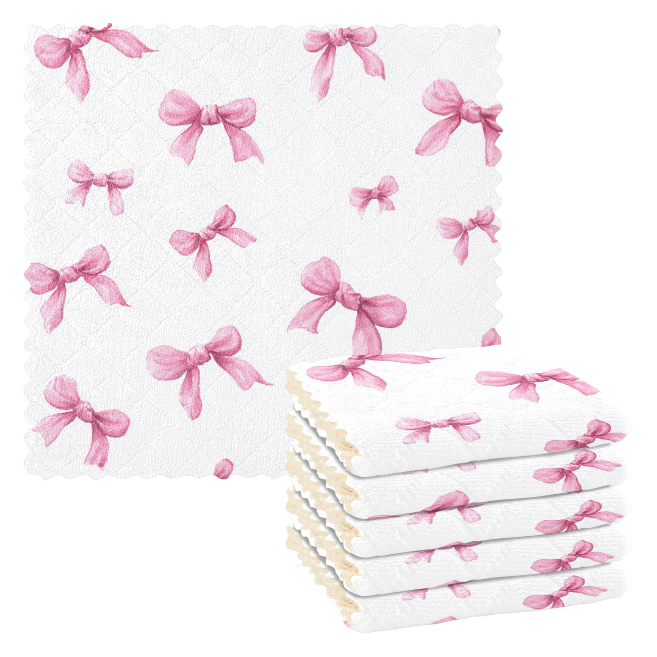 Pink Bow Kitchen Cloth Dish Towels for Drying Washing Absorbent Dish ...