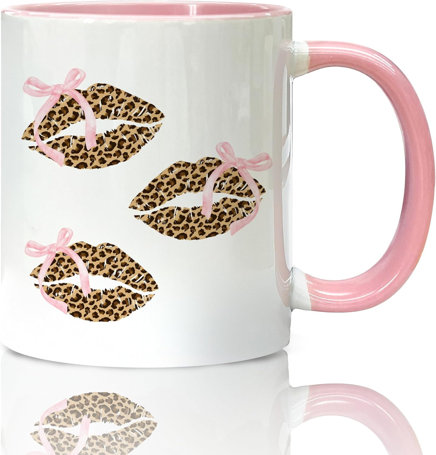 Pink Bow Leopard Print Lips Coffee Mugs, Leopard Cheetah Mug - Preppy ...