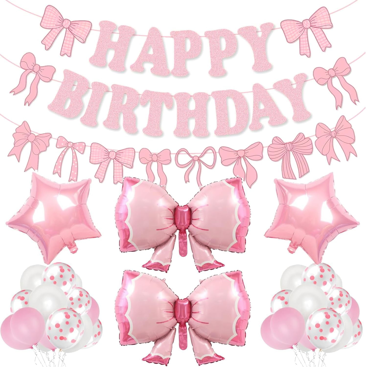 Pink Bow Party Decorations, SSF20 Coquette Birthday Decorations Girl ...
