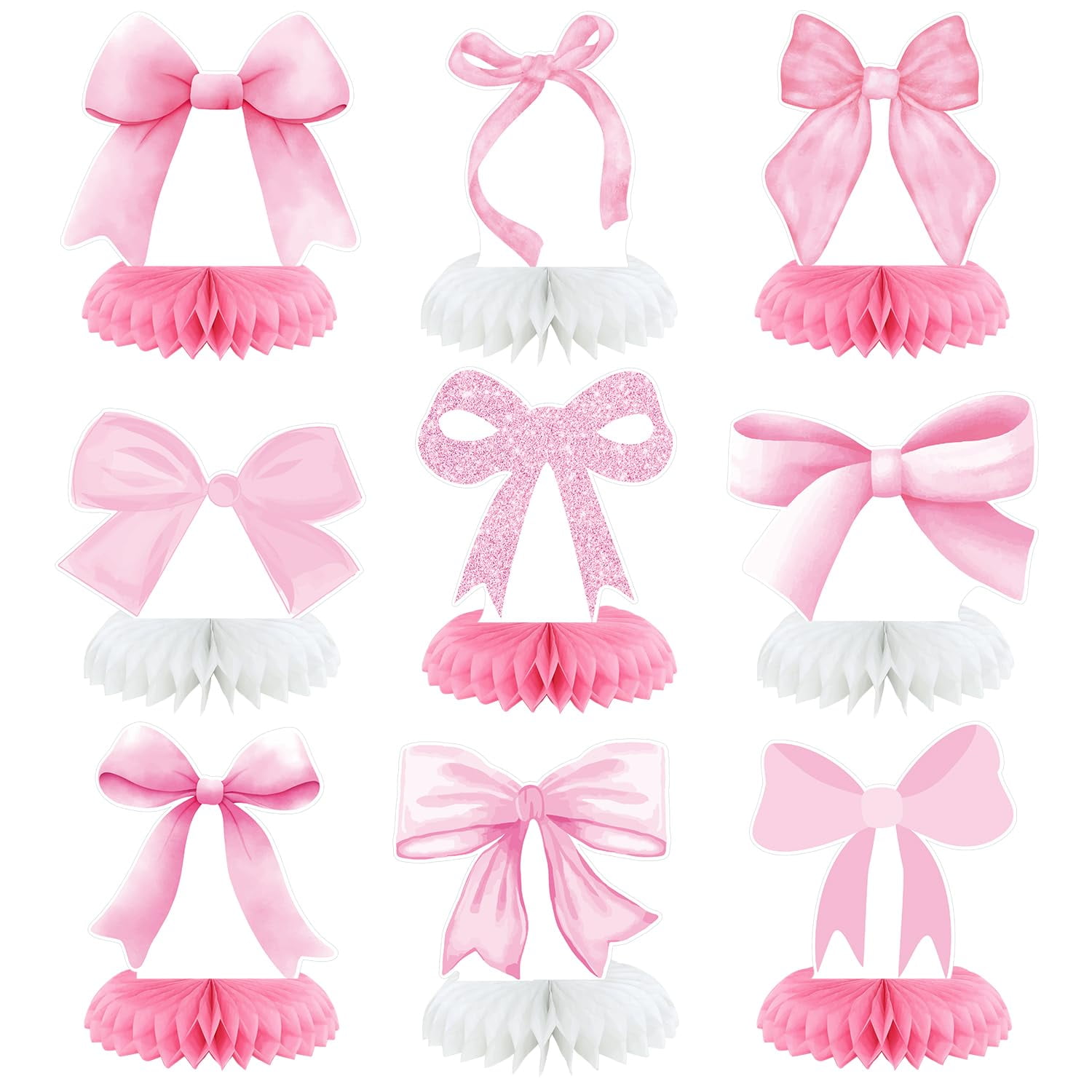 Pink Bow Party Honeycomb Centerpieces Decorations, 9Pcs Coquette ...