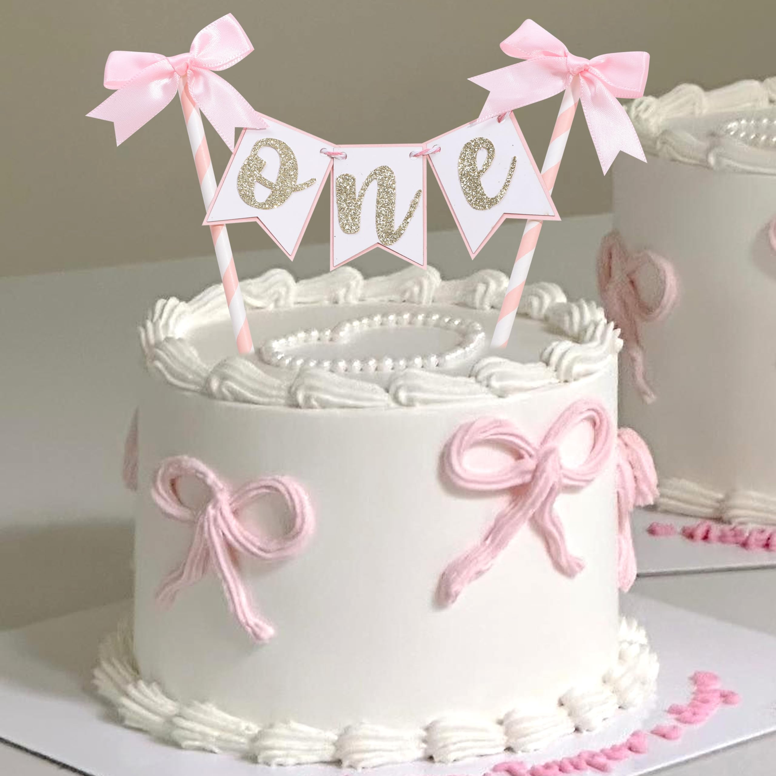 Pink Bow Ribbon Cake Topper - AIS1 Bow Birthday Cake Topper,Coquette ...