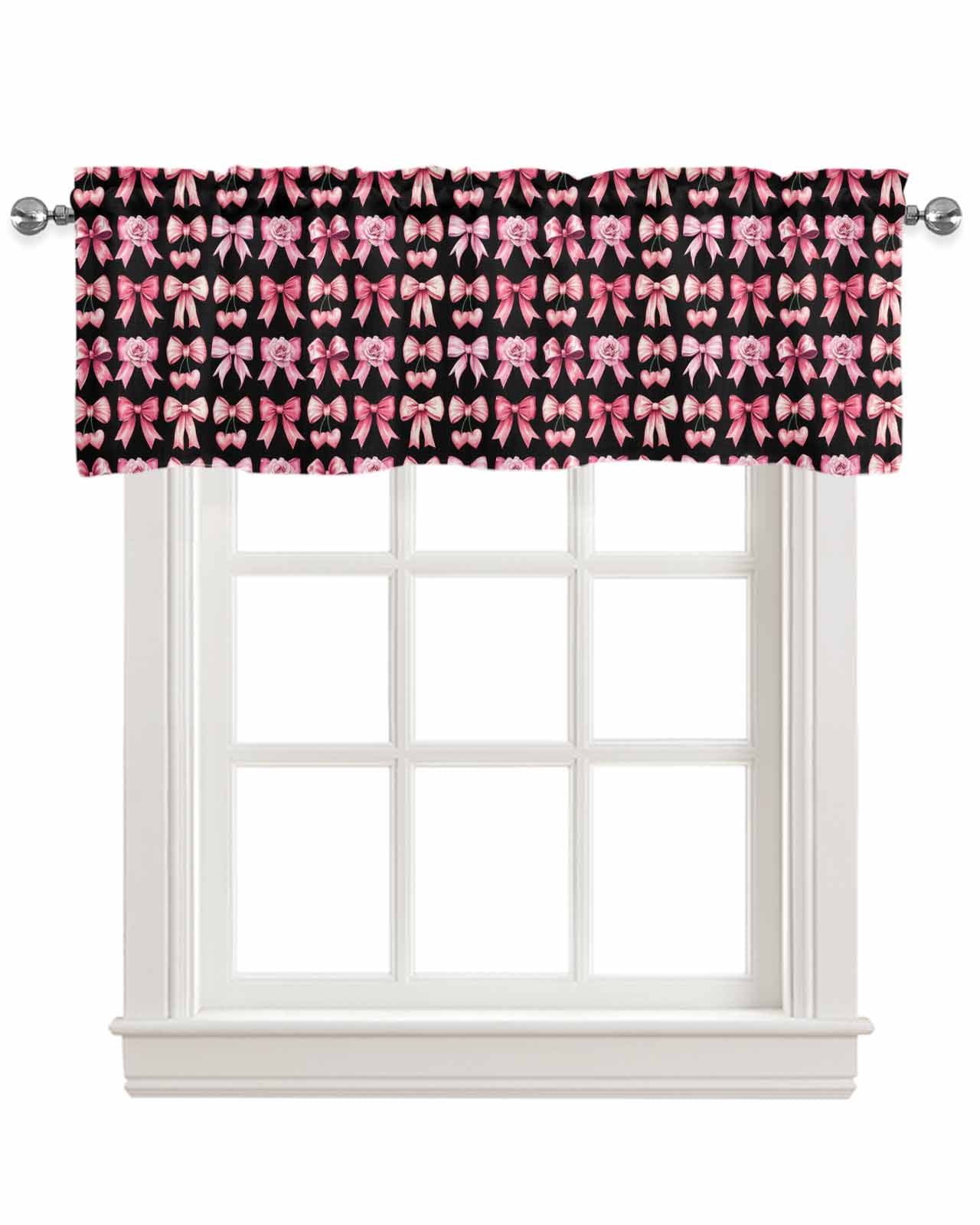 Pink Bow Rose Kitchen Valances for Windows Farmhouse Linen Window ...