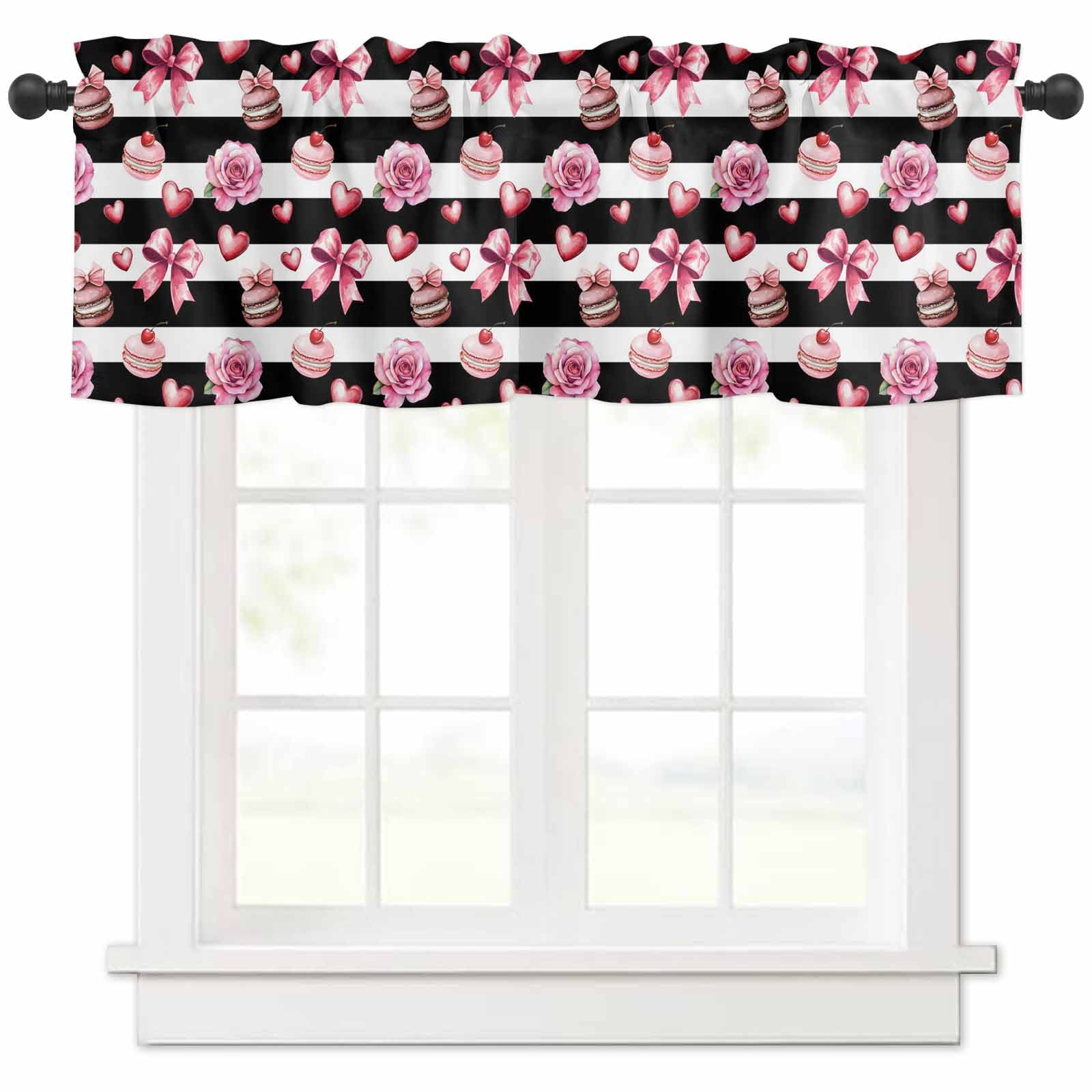 Pink Bow Rose Valances for Windows Farmhouse Kitchen Curtains Valances ...