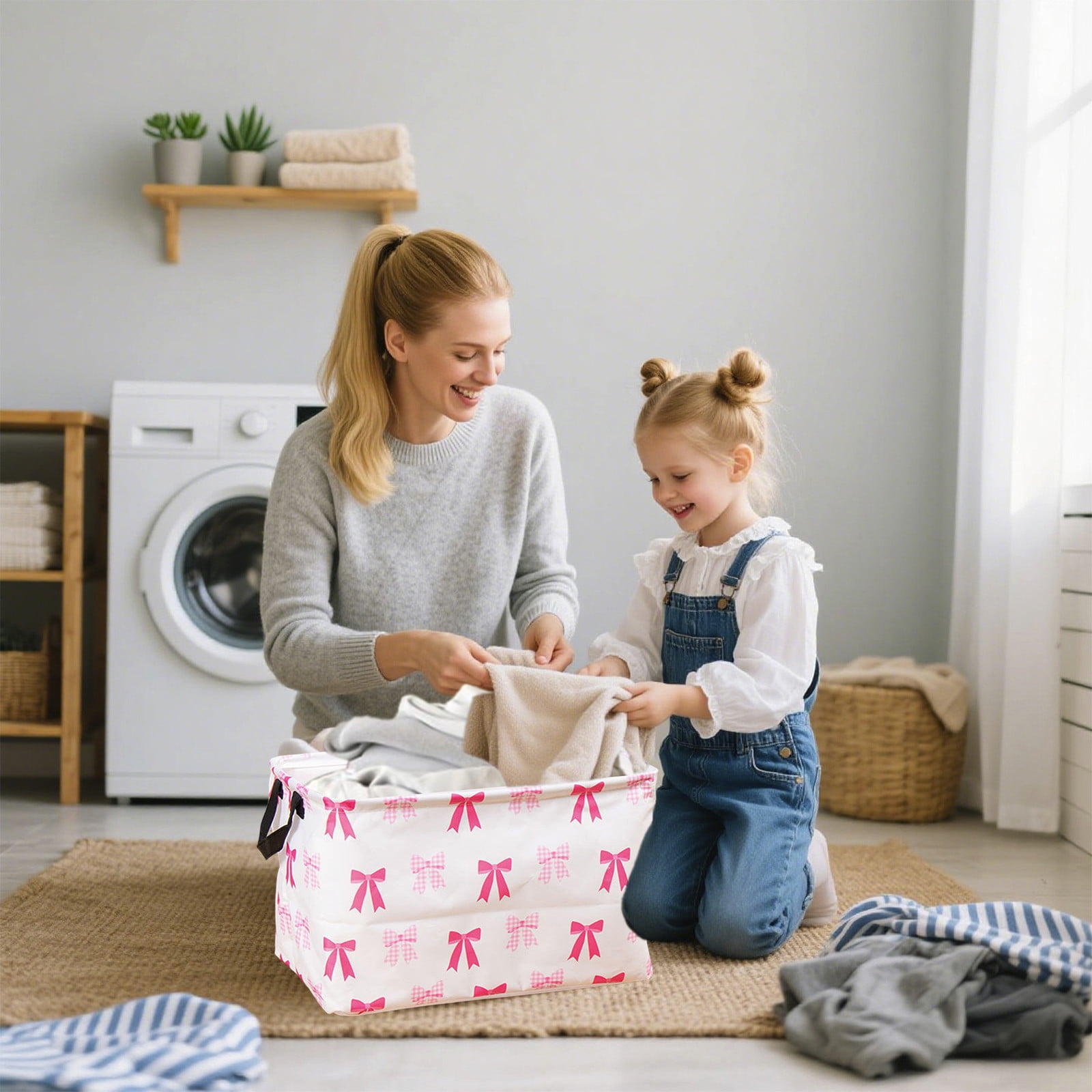 Pink Bow Storage Bins Box, Toybox for Girls, Preppy Pink Foldable Baskets Organizer Container ...