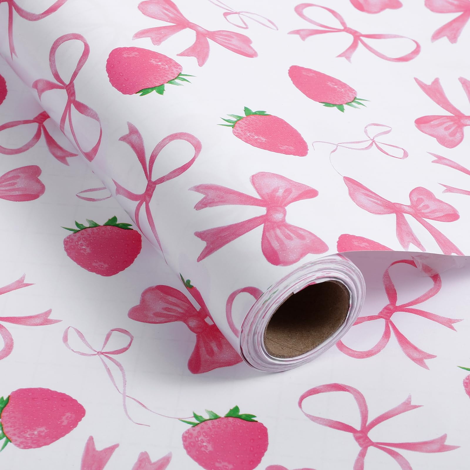 Pink Bow Strawberry Wrapping Paper Roll AIS1 - Mini 17 In x 33 Ft ...