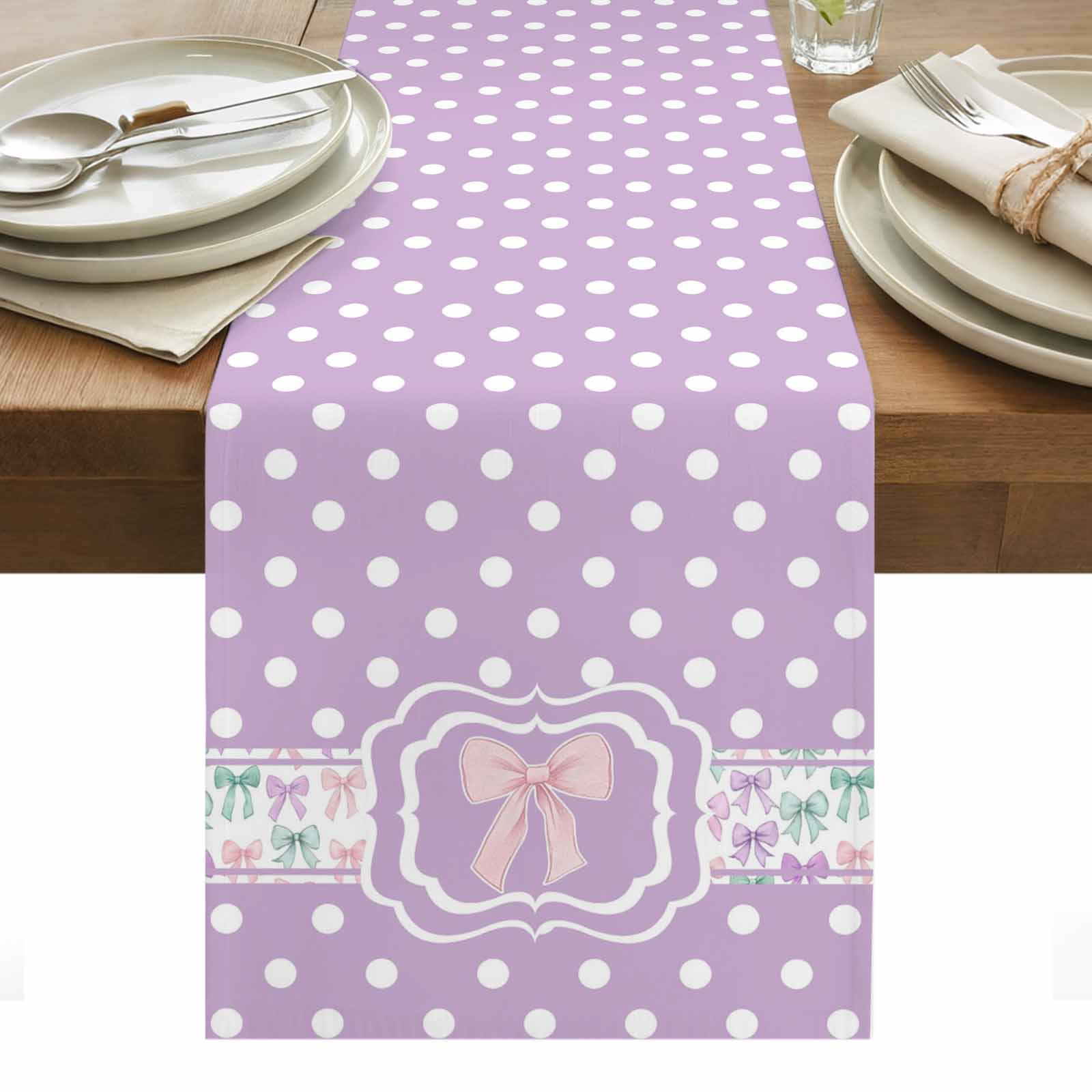 Pink Bow Table Runner - 108 Inch Long, Kitchen Dining Table Runner ...