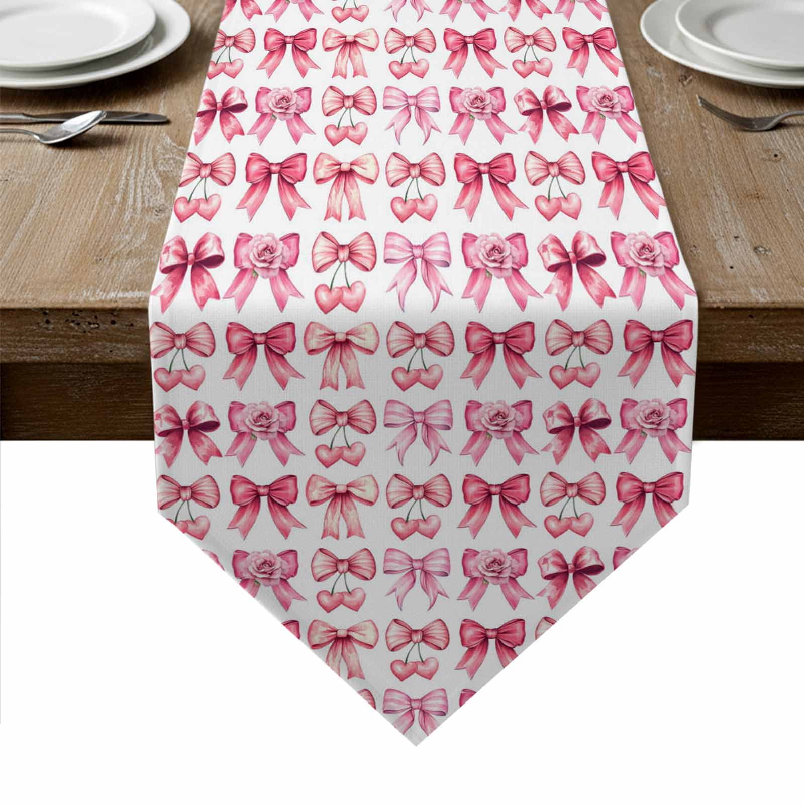 Pink Bow Table Runner Linen Burlap Table Runner 70 Inches Long Roses ...