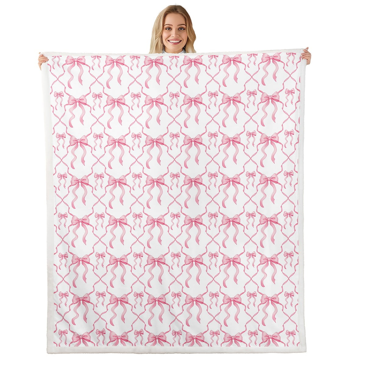 Pink Bow Throw Blanket Teen Women Bed,Cute Ribbon Bowknot Throw 50"X60 ...