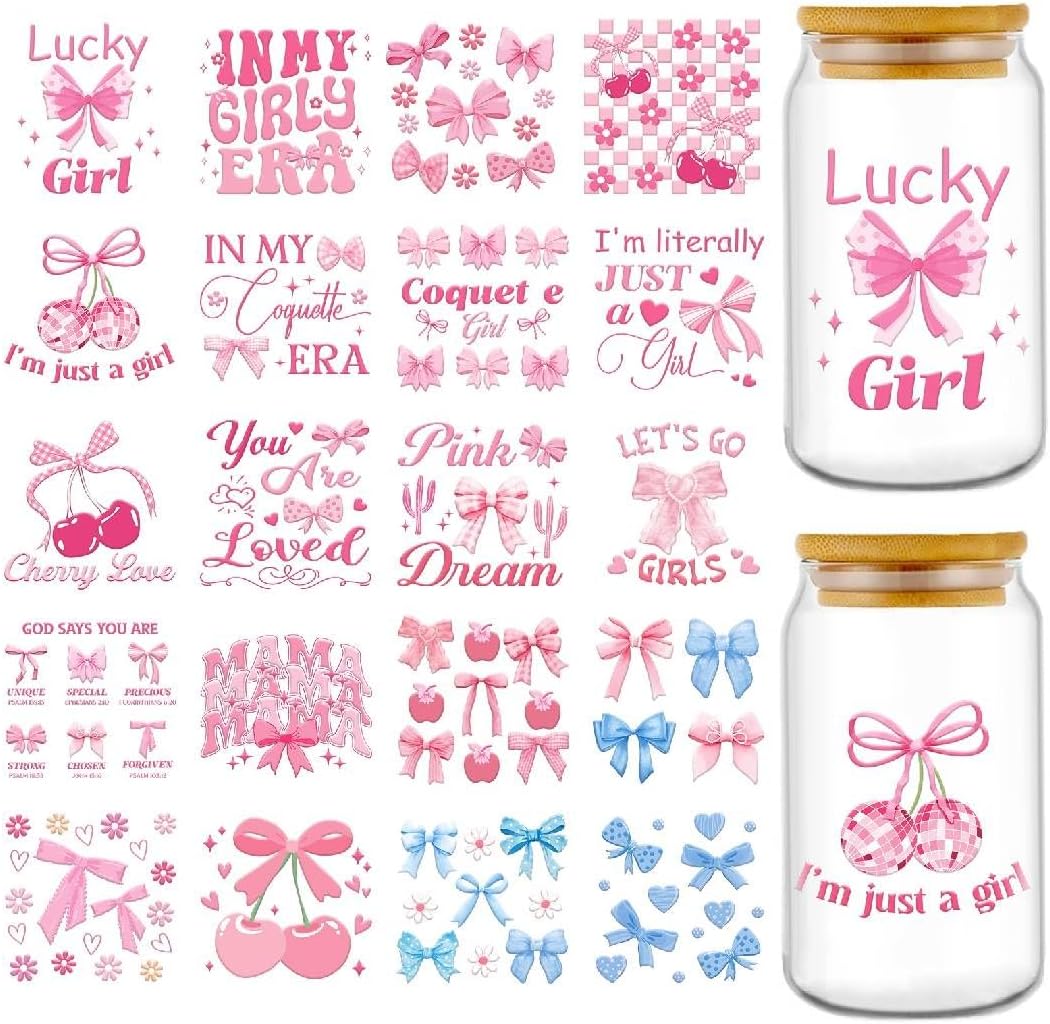 Pink Bow UV DTF Cup Wrap - 20 Sheets Coquete UV DTF Cup Wraps for 16 oz ...