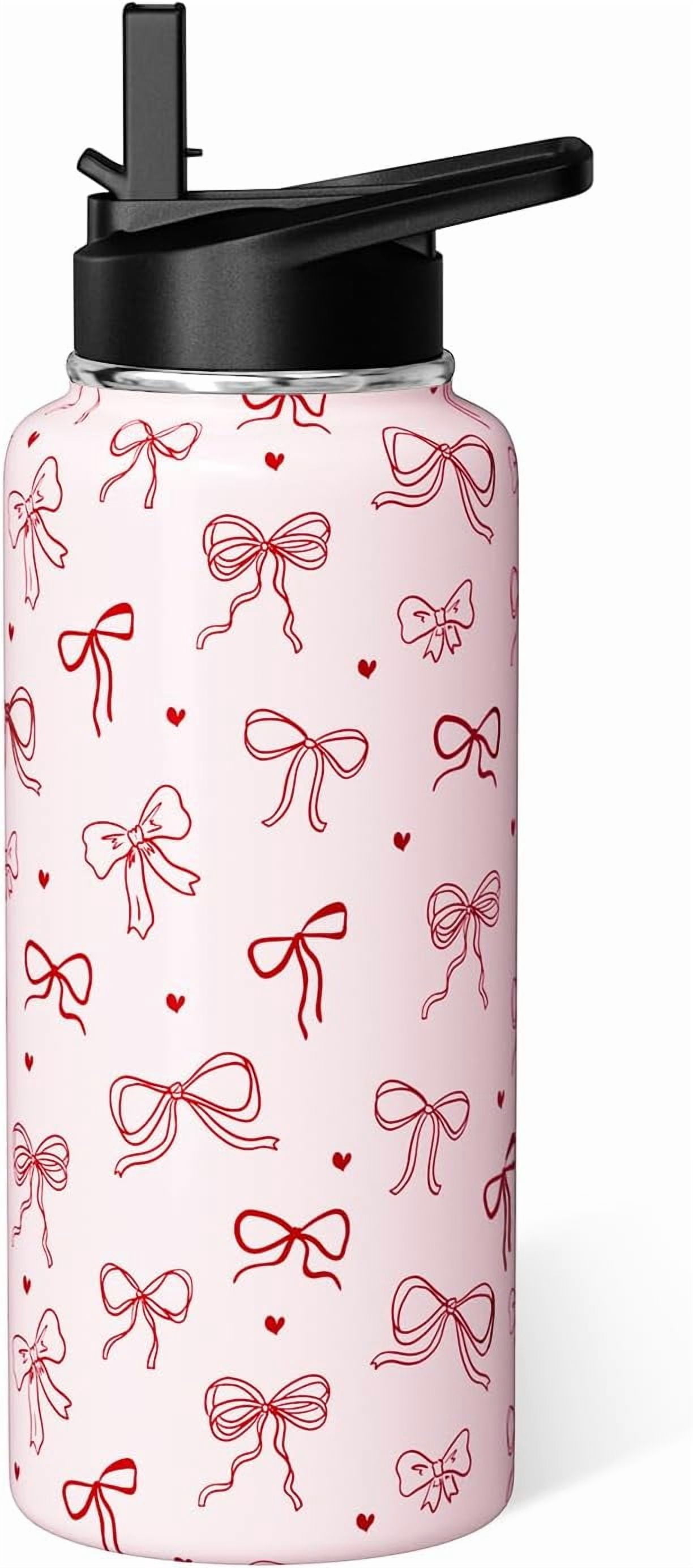 Pink Bow Water Bottle 32oz Vacuum Insulated Thermoses with Straw Lid ...
