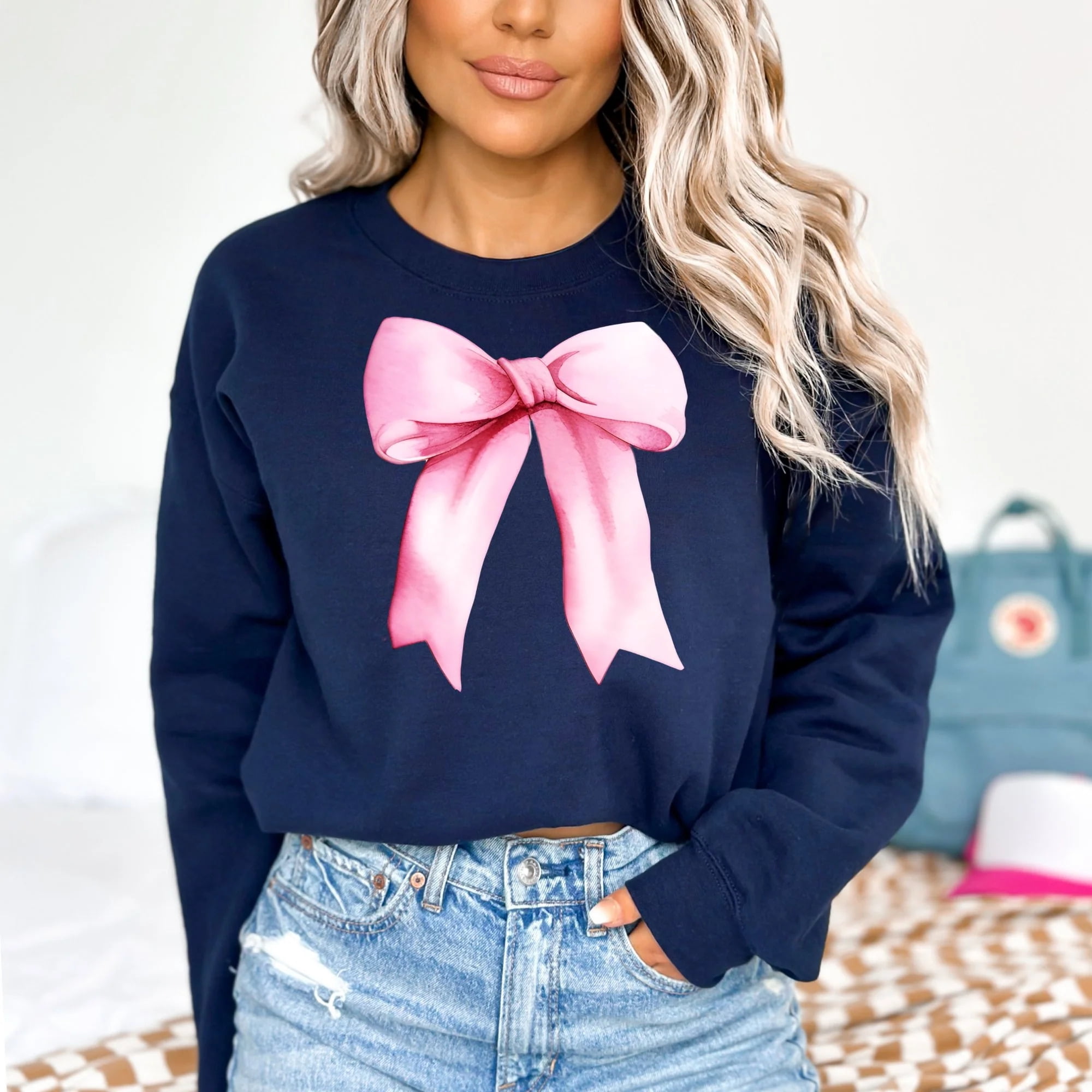 Pink Bow Watercolor Coquette Print Sweatshirt - Walmart.com