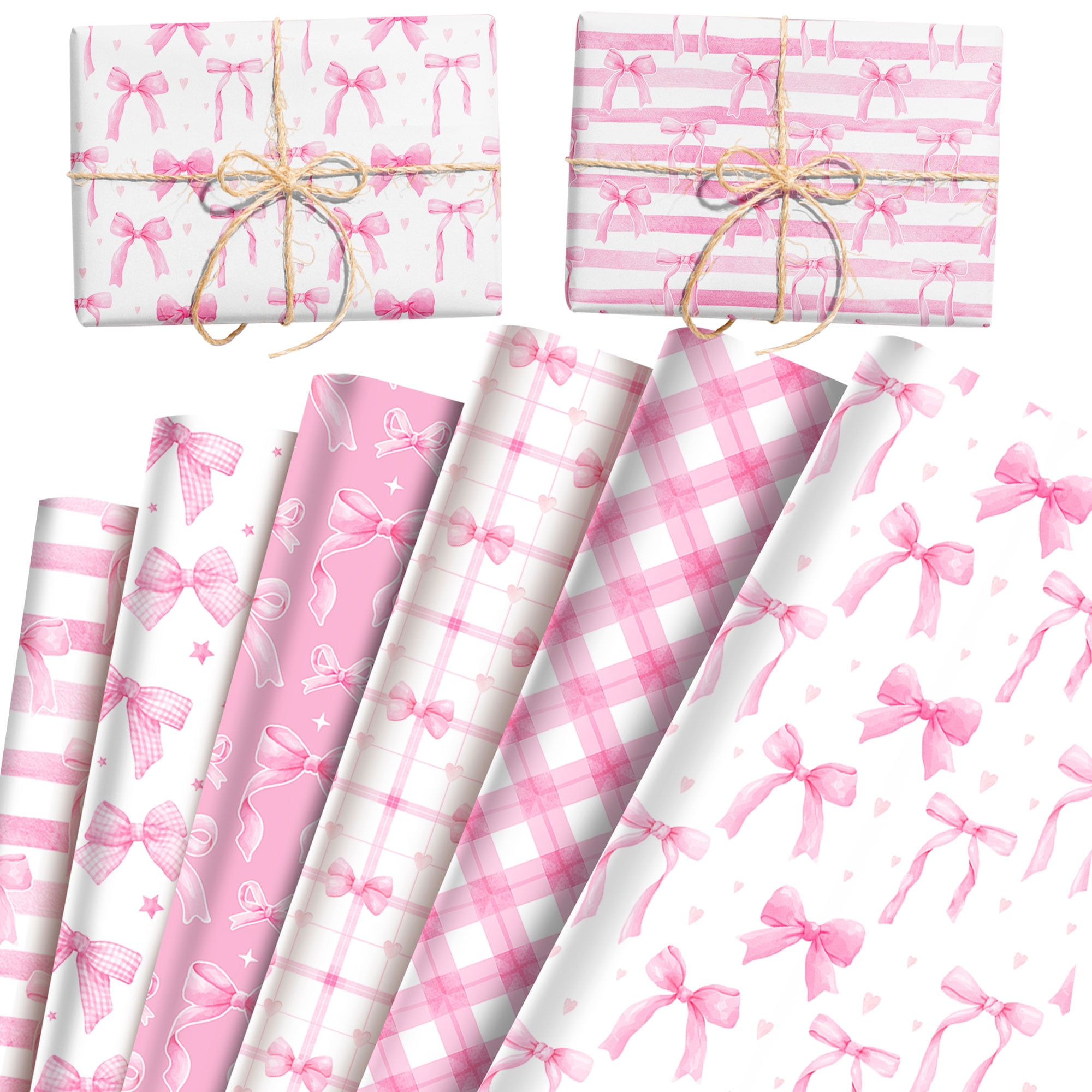 Pink Bow Wrapping Paper Set - Romantic Party Decor & Gift Wrapping for ...